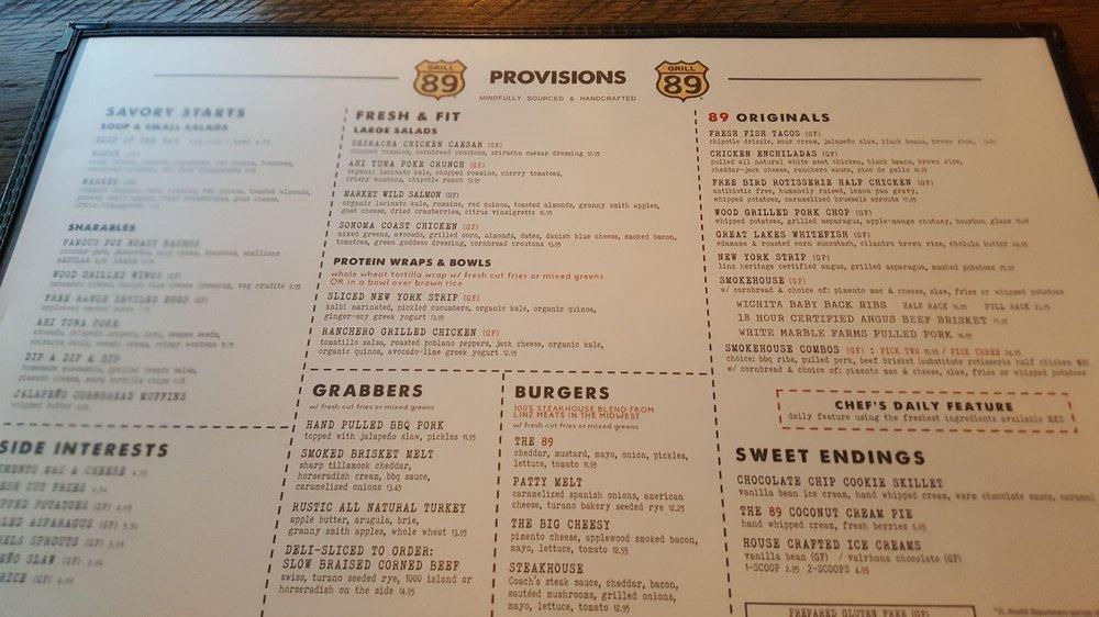Menu at Grill 89 pub & bar, Westmont