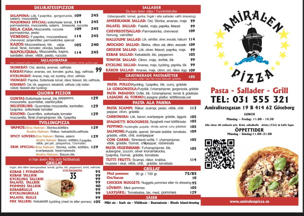 Carta del restaurante Amiralen, Gotemburgo