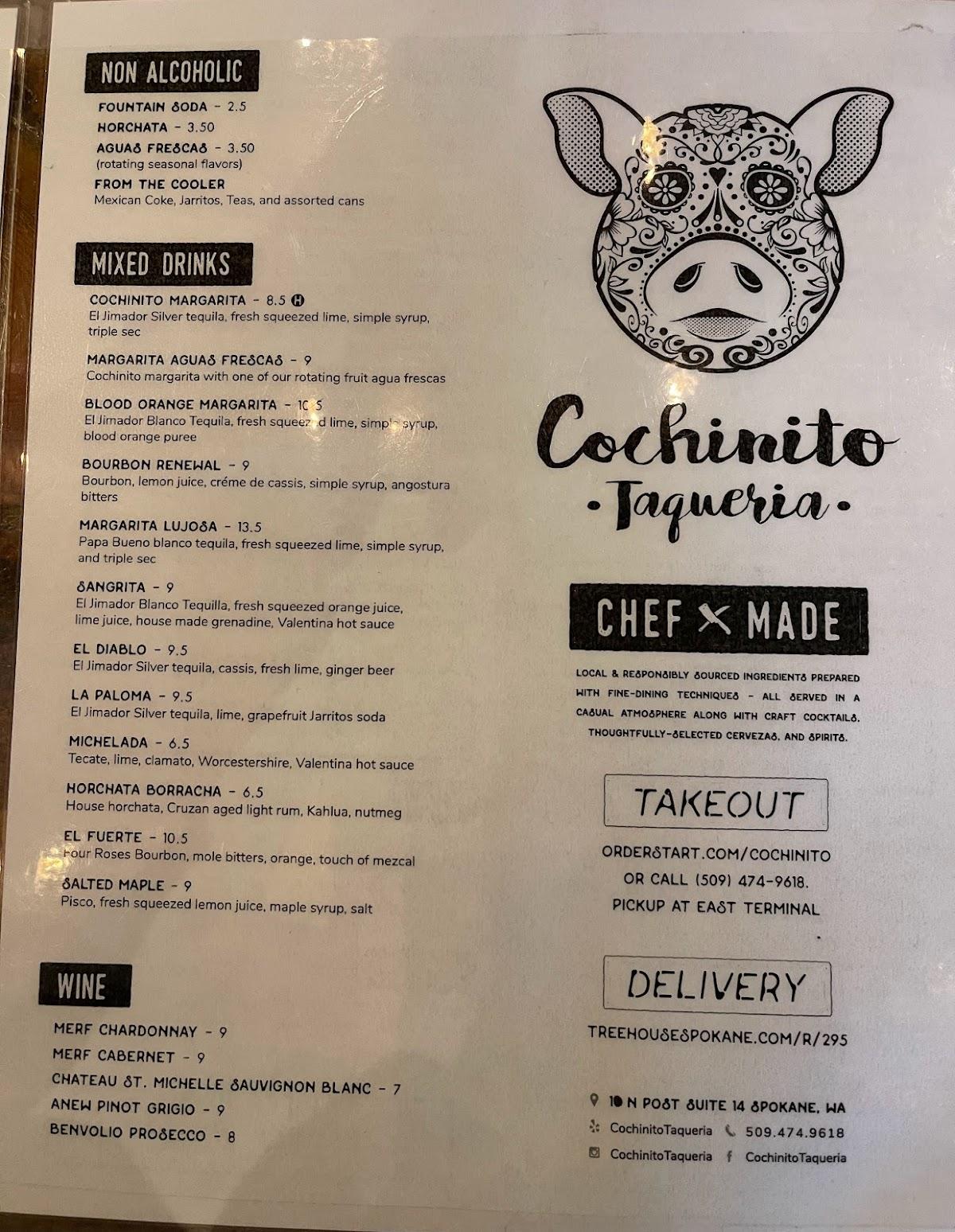 Menu at Cochinito pub & bar, Spokane