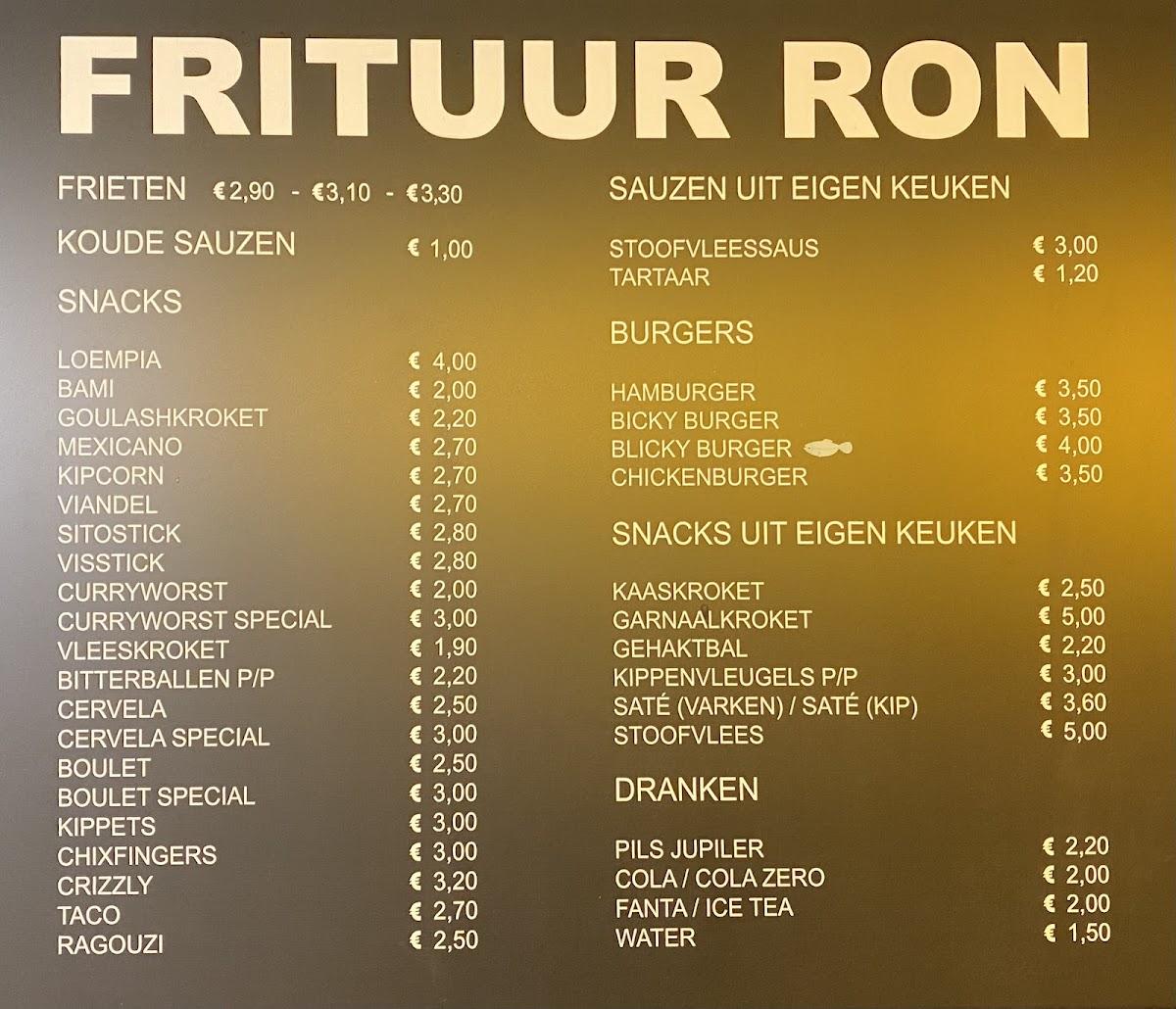 Menu at Frituur Ron, Brasschaat