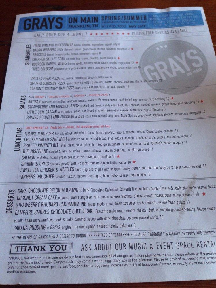 Menu at GRAYS on Main pub & bar, Franklin, 332 Main St