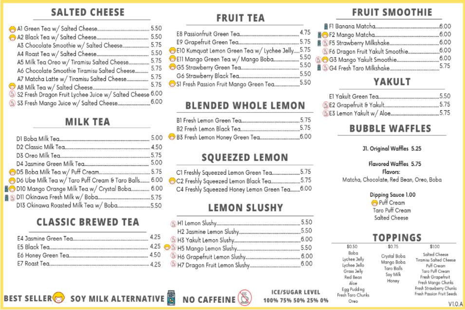 Menu at Happy Lemon Hurst (North East Mall) cafe, Hurst