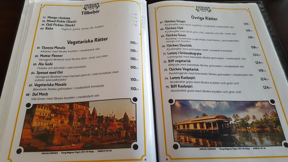Menu at Indian Corner restaurant, Visby