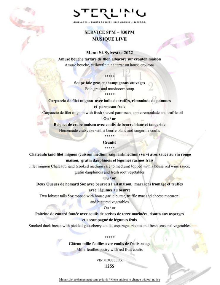 Menu au Sterling pub et bar, Gatineau