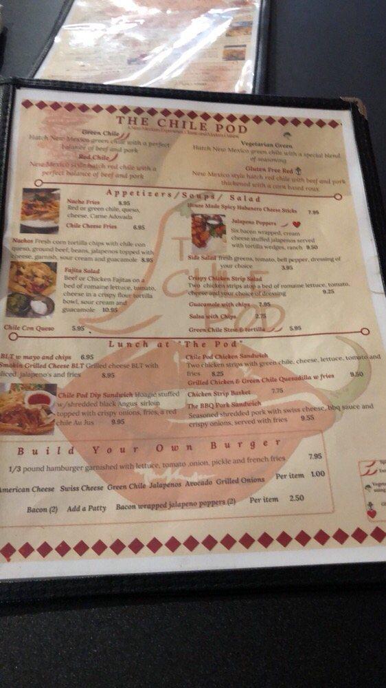 Menu at The Chile Pod restaurant, Farmington