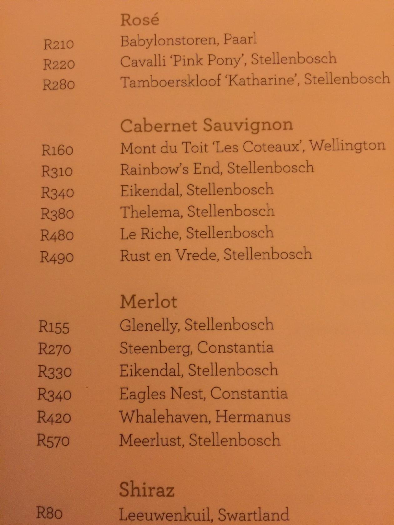 Menu at tashas Nelson Mandela Square restaurant, Sandton
