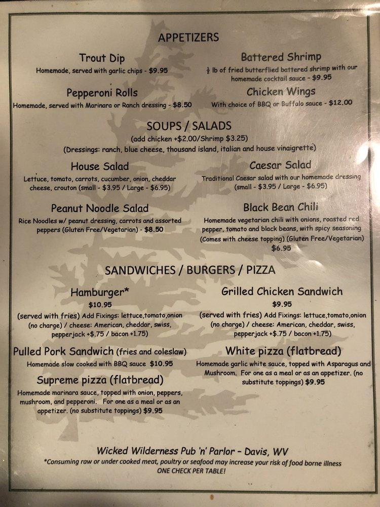 Menu at Wicked Wilderness Pub, Davis