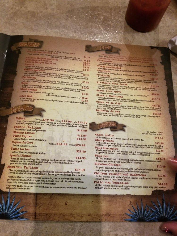 Menu at Blue Agave restaurant, Douglasville, Chapel Hill Rd