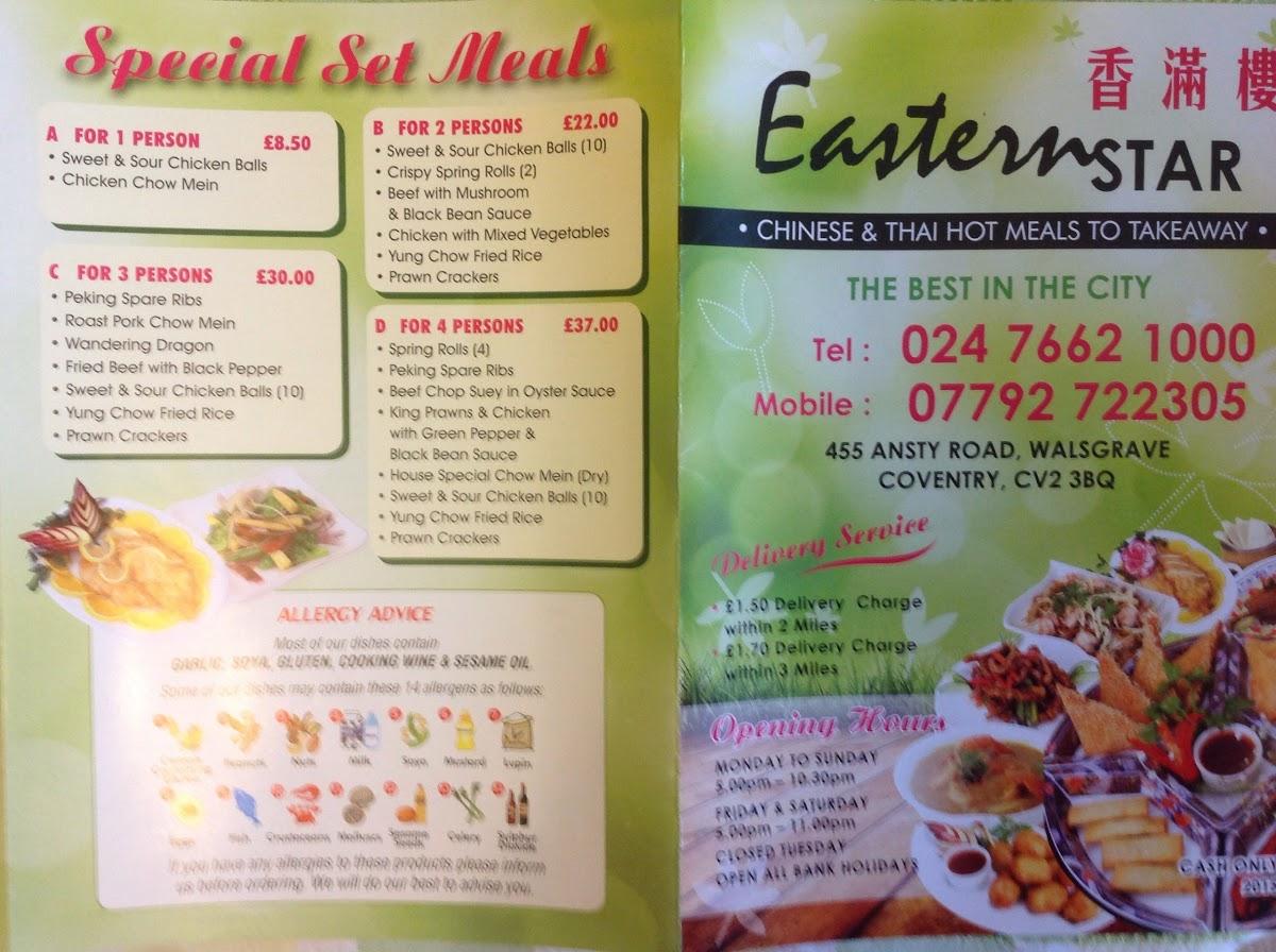 Menu at Eastern Star fast food, Coventry