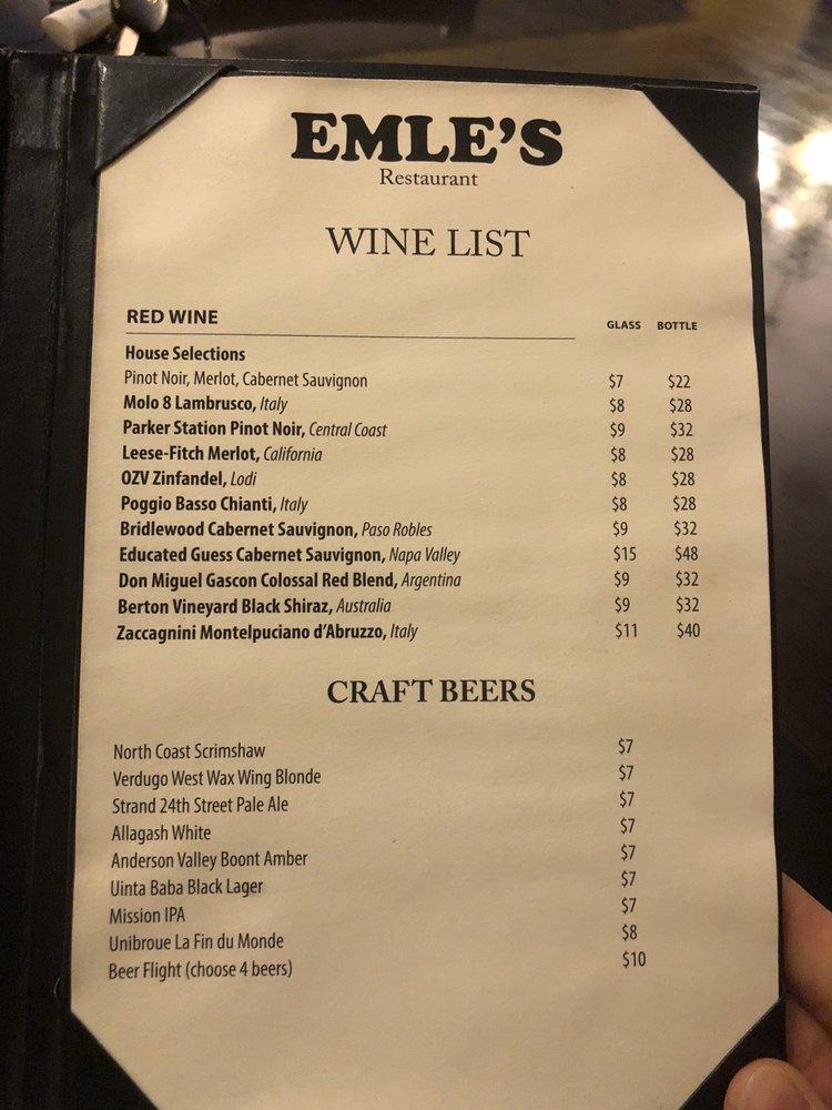 Menu at Emle's Restaurant, Los Angeles