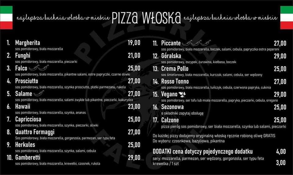 Menu at Falcon Pizza&Bilard Club, Sosnowiec