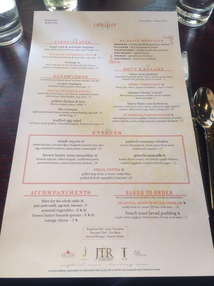 Menu at Juniper Restaurant, Tulsa
