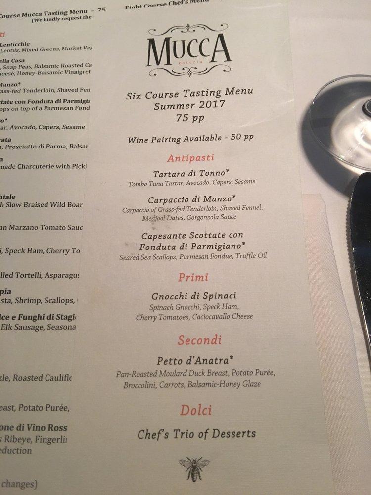 Menu at Mucca Osteria restaurant, Portland