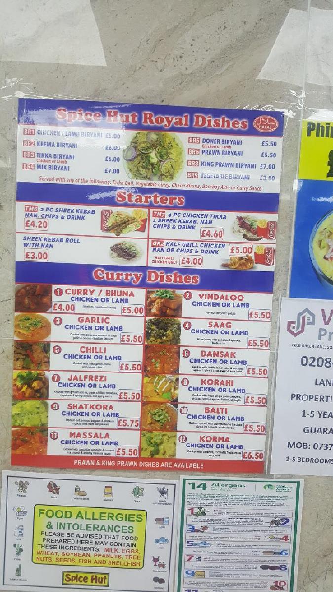 Menu at Spice Hut Green Lane restaurant, Ilford