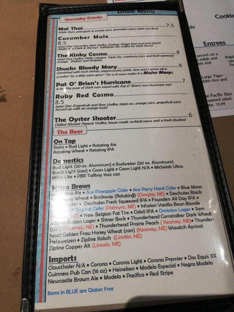 Menu at Shucks Fish House & Oyster Bar, Omaha, Leavenworth St