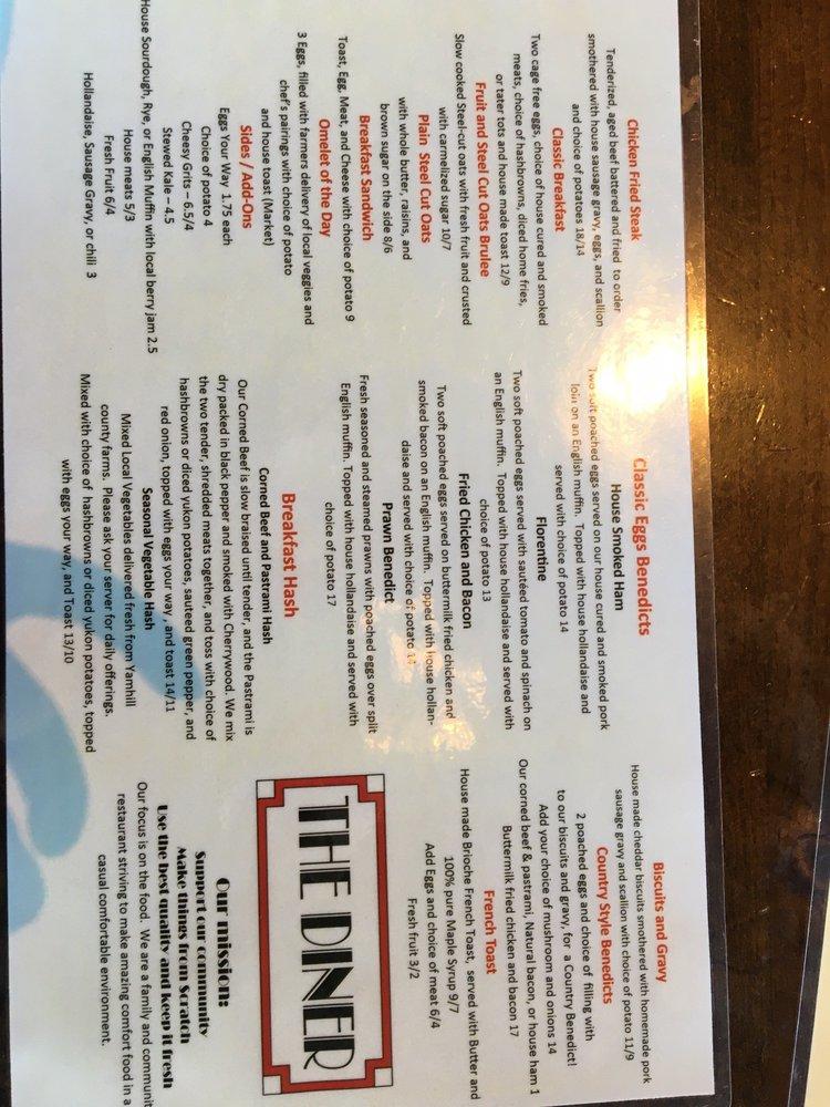 Menu at The Diner restaurant, McMinnville