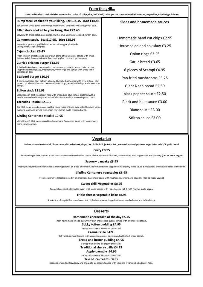 Menu at The Halfway House restaurant, Oakthorpe and Donisthorpe