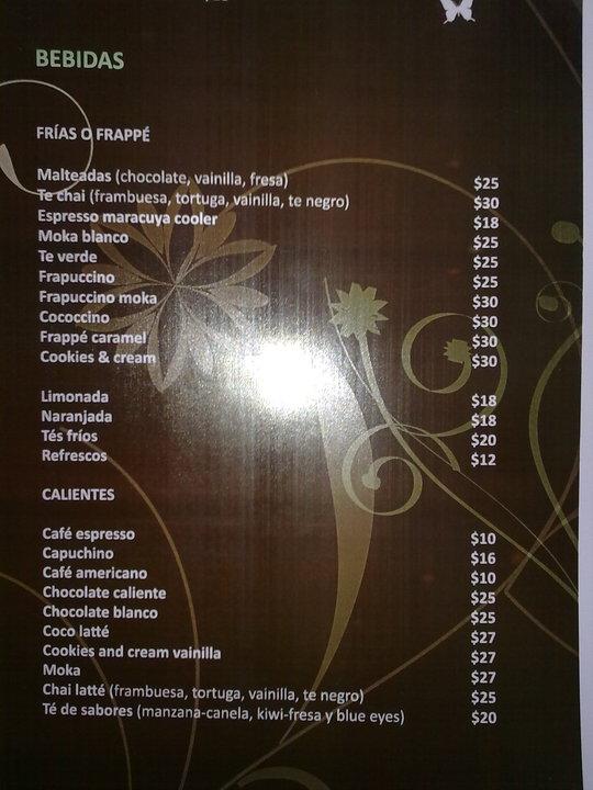 Menu at Zulu coffee & snack restaurant, Santiago de Querétaro