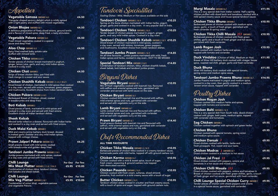 Menu at Chilli Lounge restaurant, Cavan
