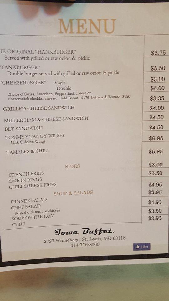 Menu at Iowa Buffet pub & bar, St. Louis