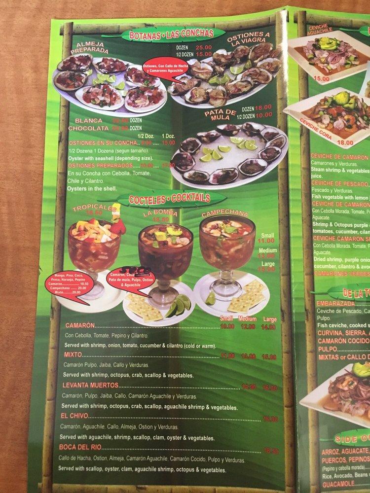 Menu at Mariscos Tecuala restaurant, Perris