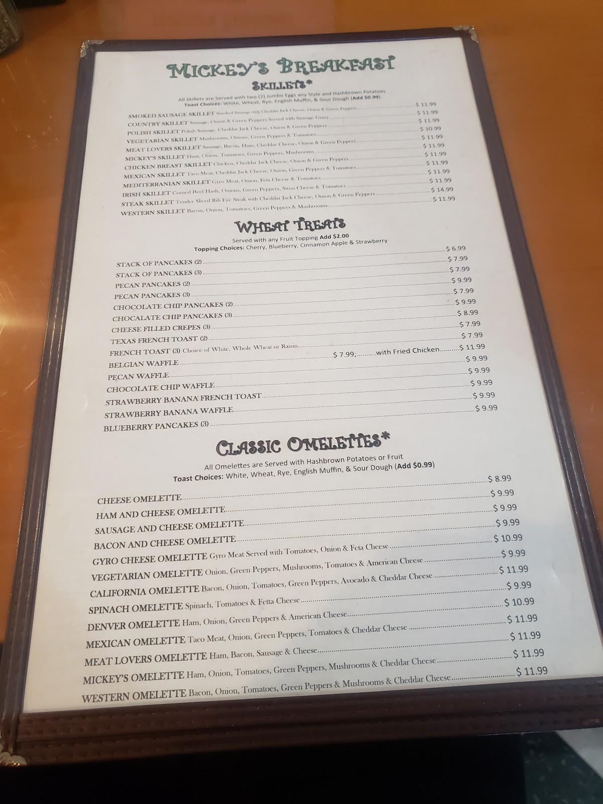 Menu at Mickey's Family Grill restaurant, Muskego