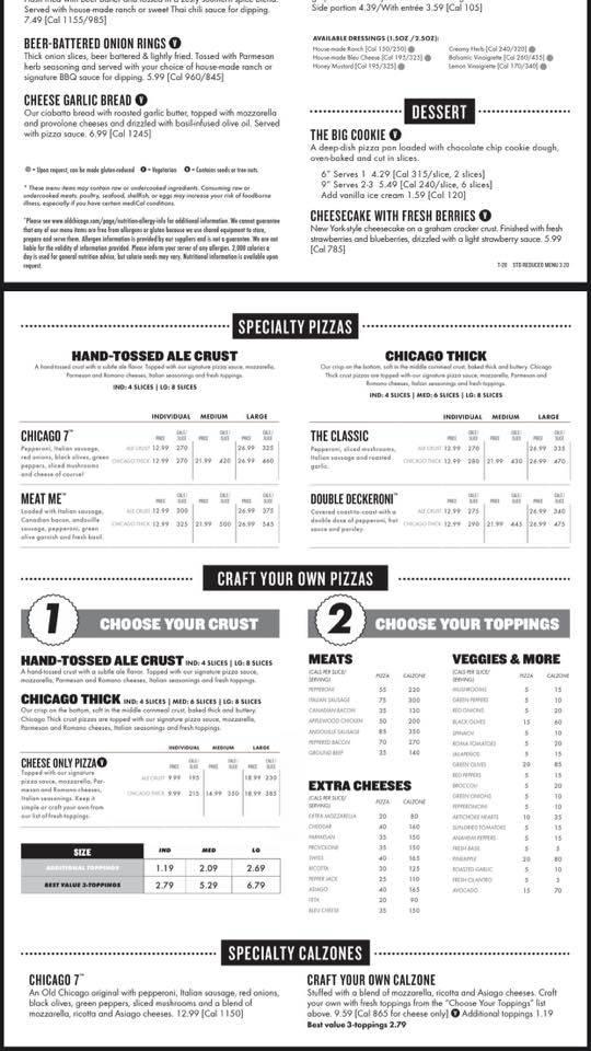 Menu at Old Chicago Pizza + Taproom pub & bar, Rogers