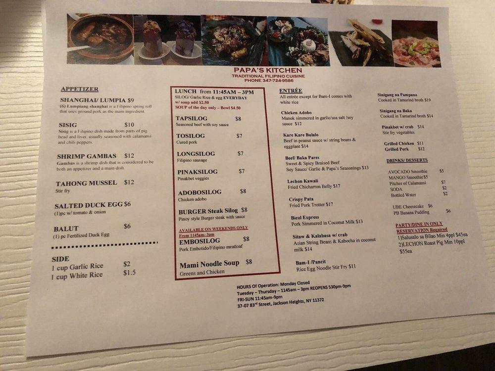 Menu at Papa's Kitchen desserts, New York City, 83rd St