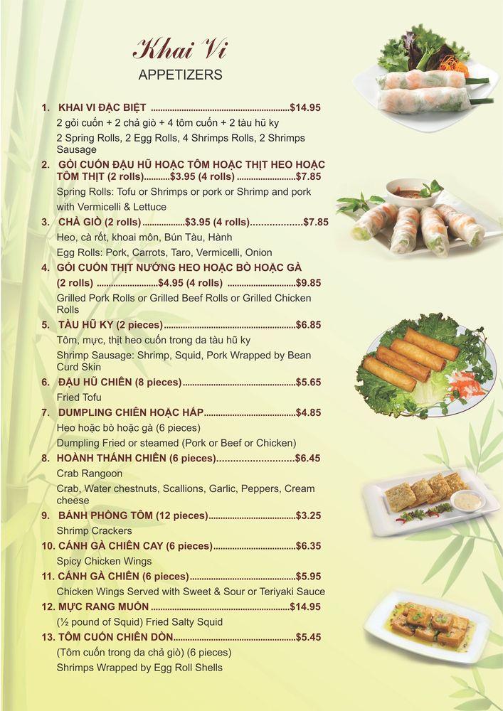 Menu at Pho Tan restaurant, Winter Haven