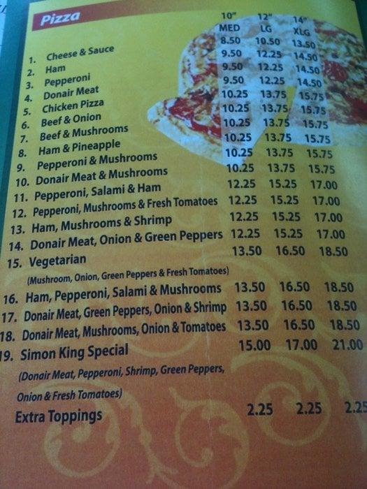 Menu at Simon King Donair & Submarine restaurant, Edmonton