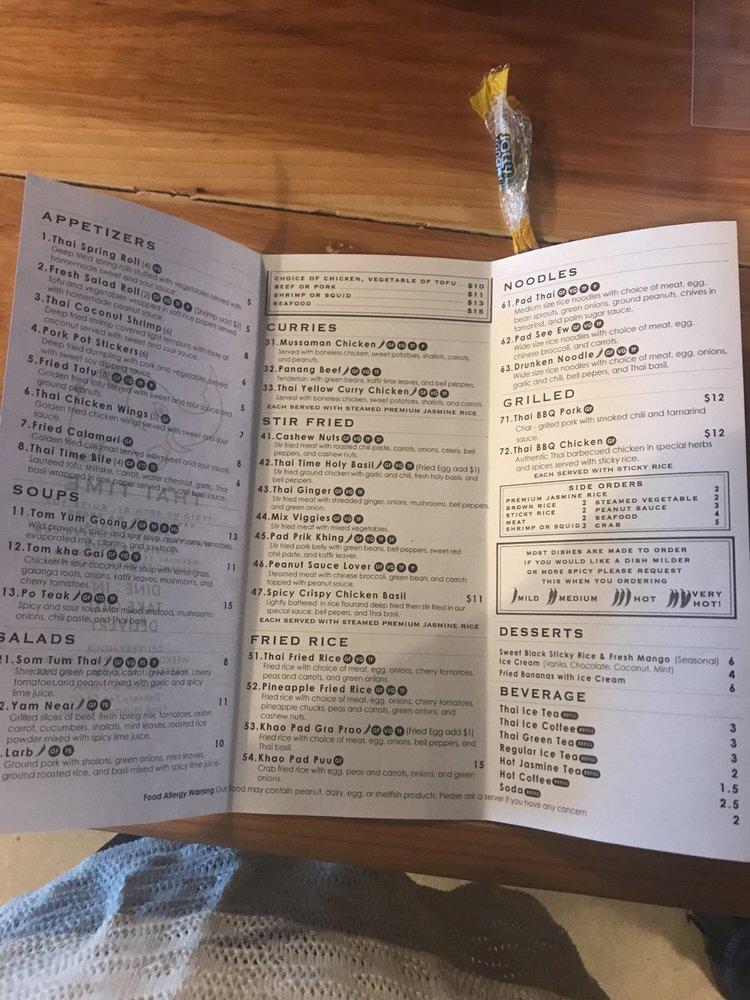 Menu at Thai Time Vancouver restaurant, Vancouver