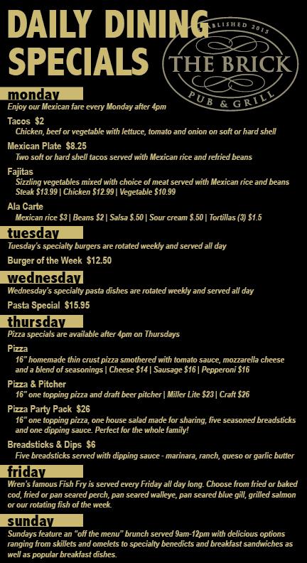 Menu at The Brick Pub and Grill, Glendale