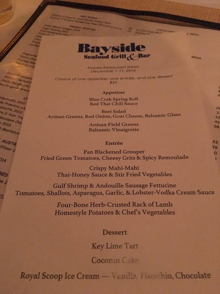 Menu at Bayside Seafood Grill & Bar, Naples