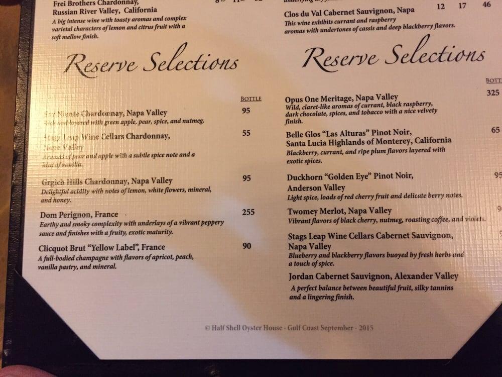 Menu at Half Shell Oyster House restaurant, Gulfport