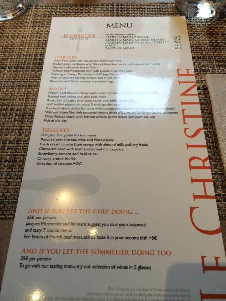 Carta del restaurante Le Christine., Paris, 1 Rue Christine