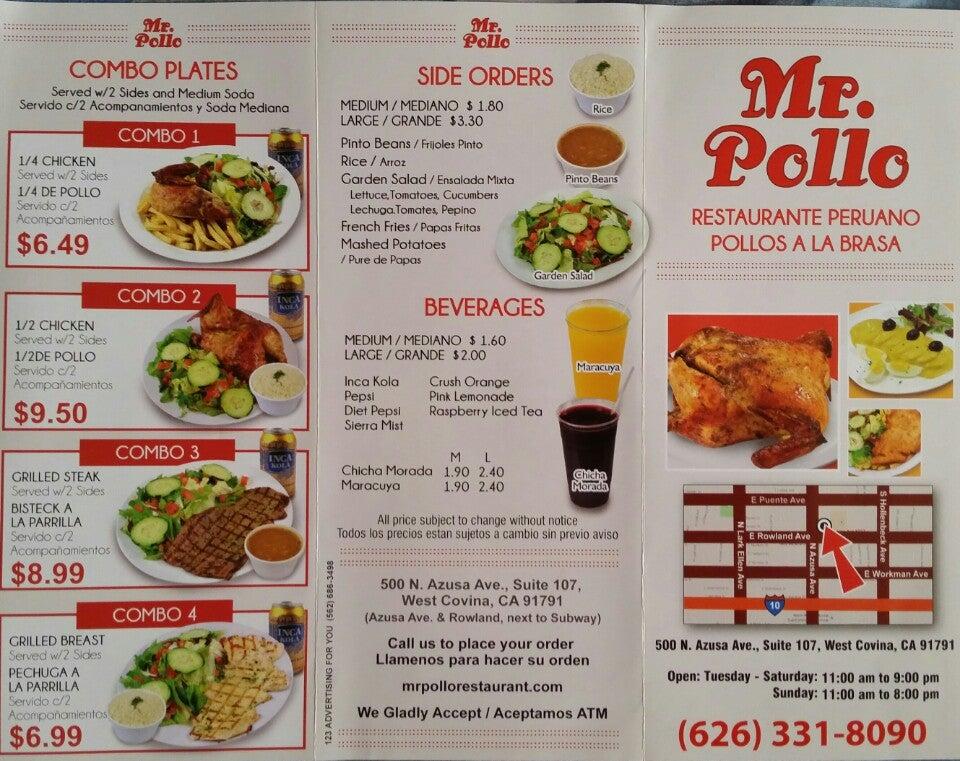 Menu at Mr Pollo restaurant, West Covina