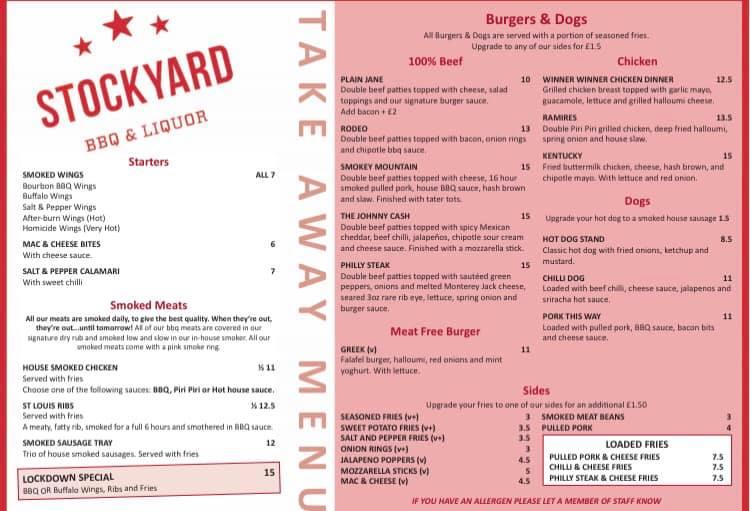 Menu at Stockyard Stockton Heath restaurant, Warrington