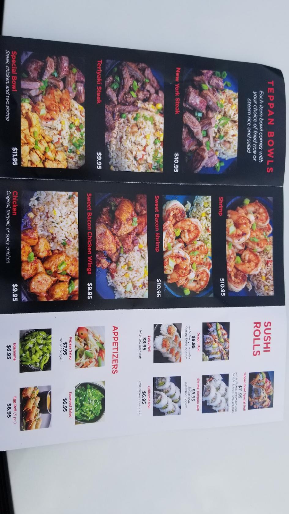 Menu at Teppan Bowl restaurant, Clovis