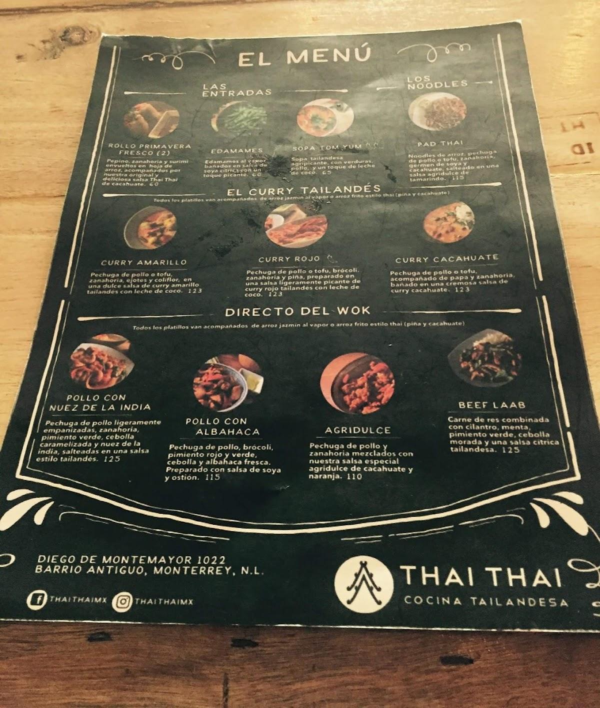 Menu at Thai Thai restaurant, Monterrey, C. Padre Mier 1022