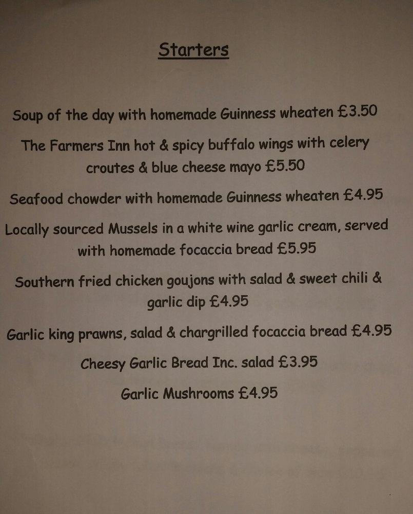Menu at The Farmers Inn pub & bar, Belfast