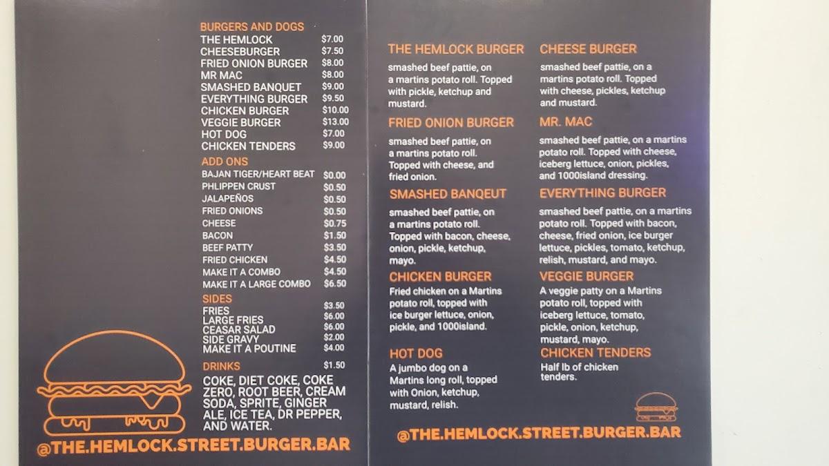 Menu at The Hemlock Barn, Waterloo