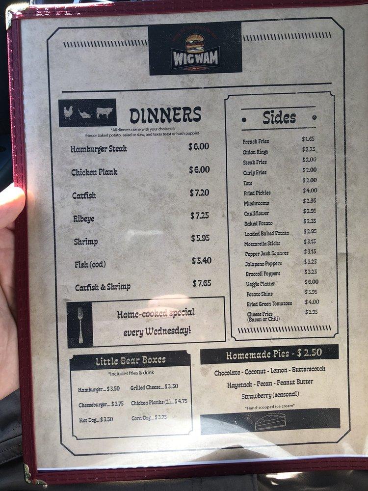 Menu at Wigwam Drive-In restaurant, Ravenna