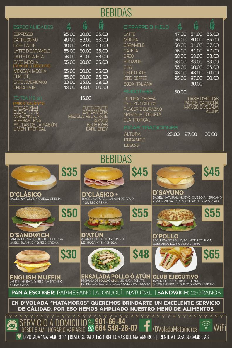 Carta del café D'Volada, Tijuana, Boulevard Cucapah 21904