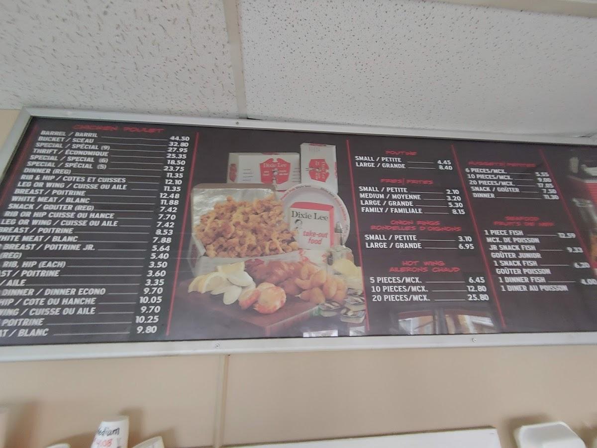 Carta de Dixie Lee Restaurant Familiale & Take Out, Bouctouche