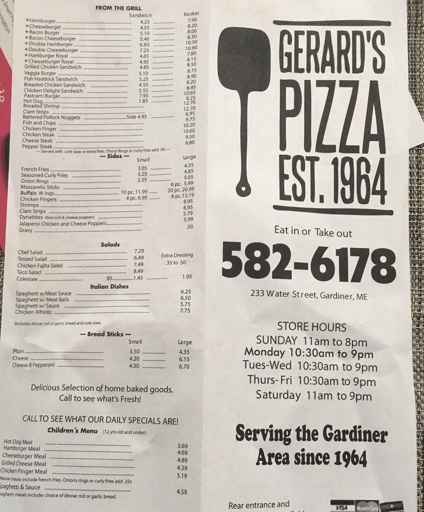 Menu at Gerard's Pizza pizzeria, Gardiner