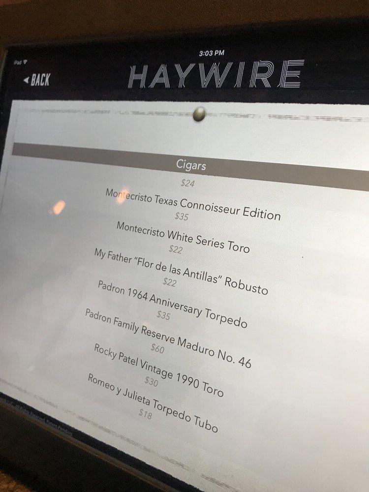 Menu at Haywire restaurant, Plano