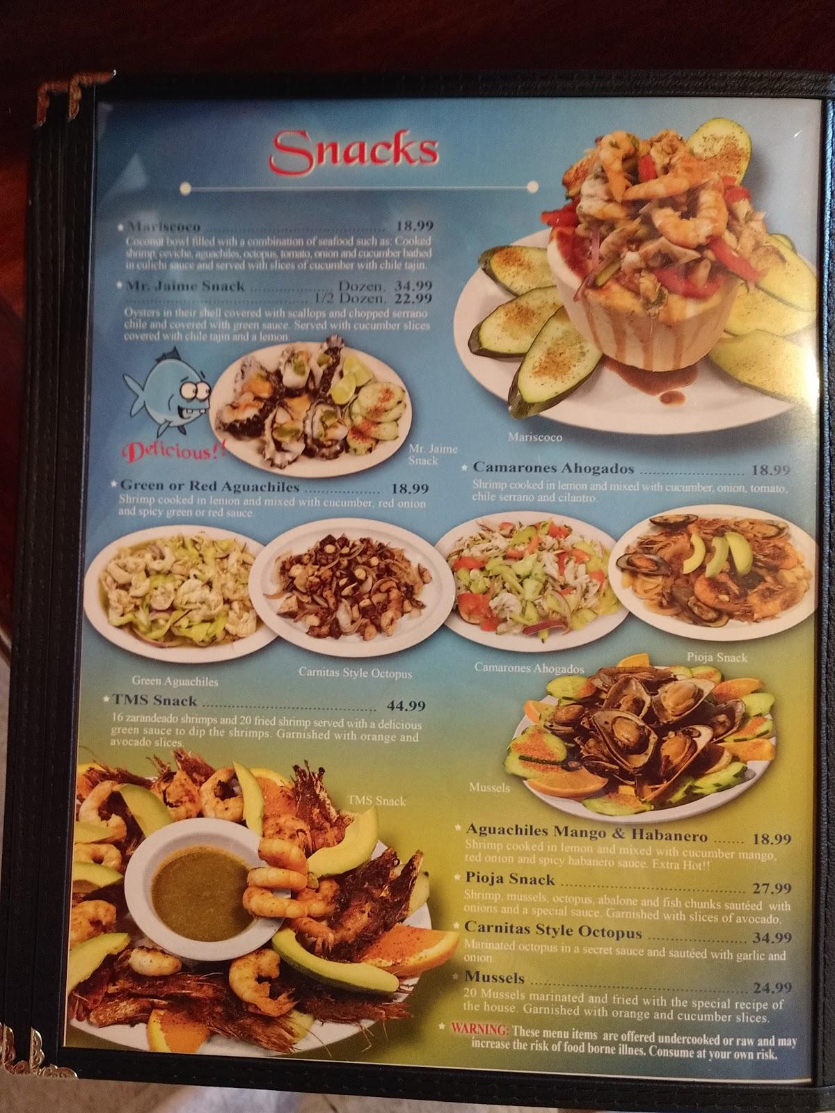 Menu at La Perla Del Mar restaurant, Tacoma