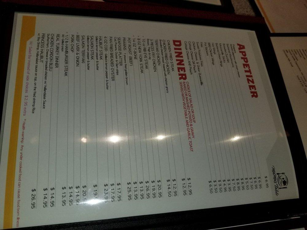 Menu at Mama's Table restaurant, Santa Clarita