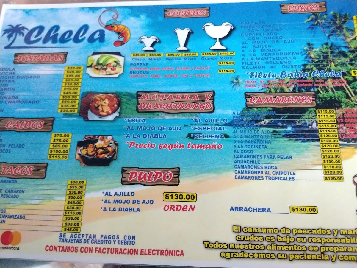 Carta del restaurante Mariscos Chela, Santiago del Querétaro