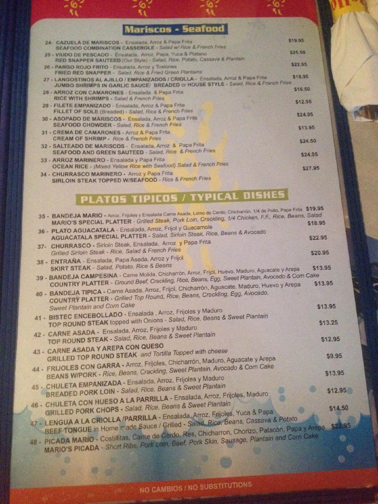 Carta del restaurante Pollos A La Brasa Mario, Orlando